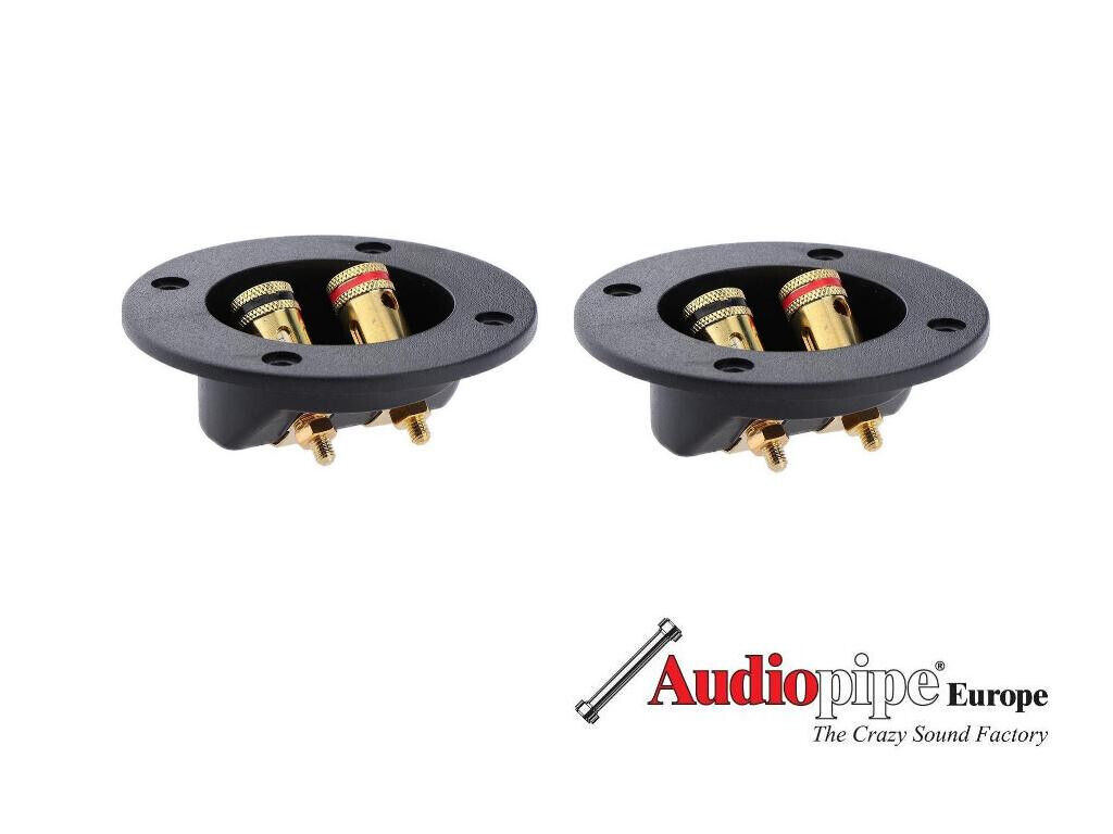 2x Push Lautsprecherterminal rund vergoldet 75mm - Audiopipe